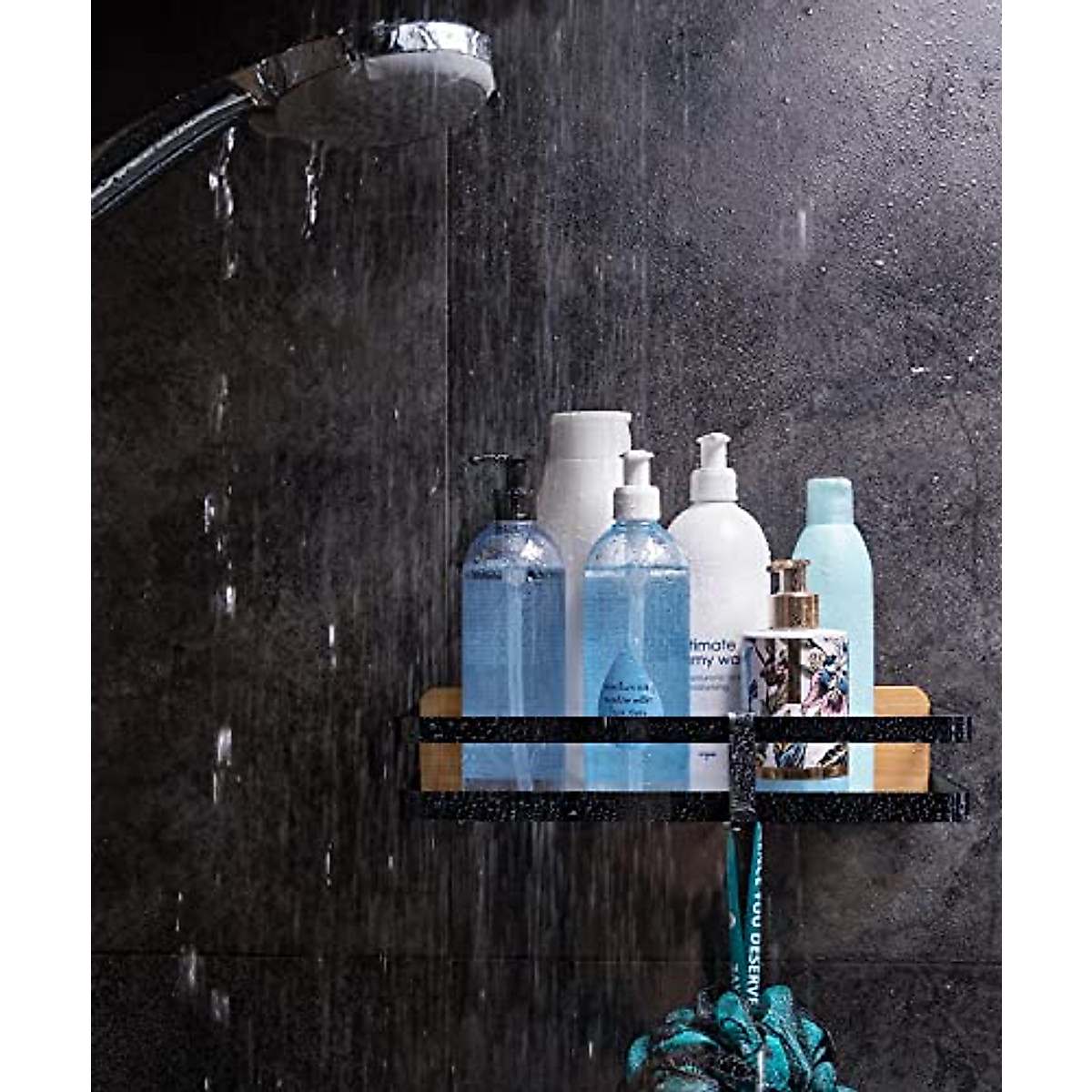 ROYAL CRAFT WOOD Shower Caddy Bathroom Shelf, Bathroom Storage Organizer, Shower Shelf with 2 Hooks, Water & Rust Resistant Iron Basket, Quick & Easy Adhesive Installation for Home & Bathroom Use