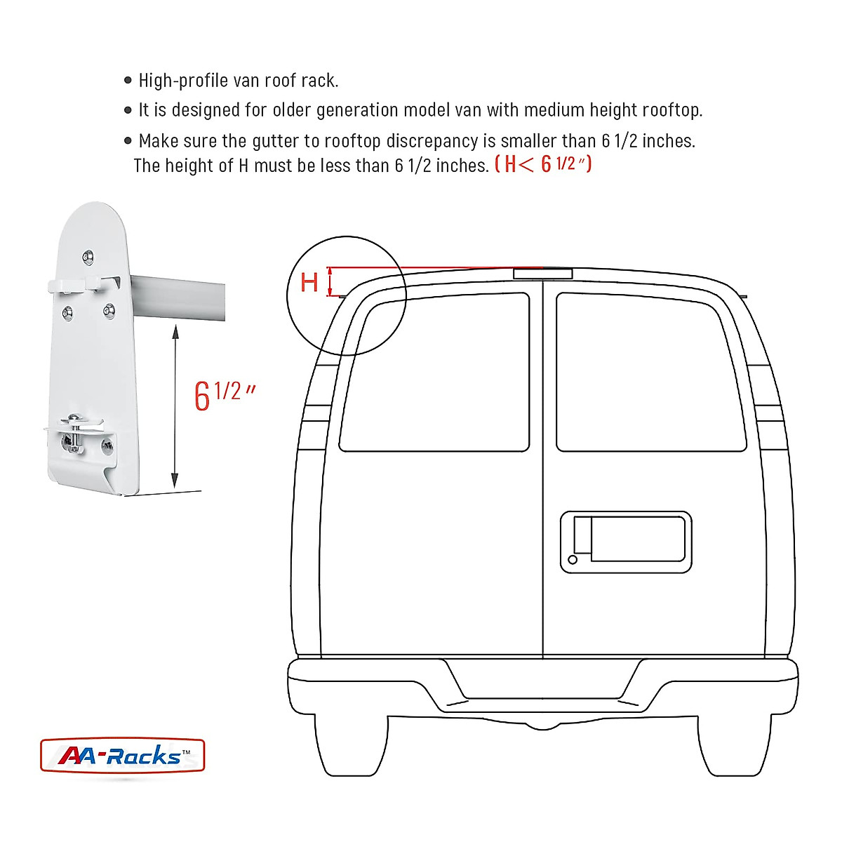 AA-Racks Model X316 HighTop 3 Bar Rain-Gutter Roof Rack Heavy-Duty Adjustable Steel High Roof Rack Matte White