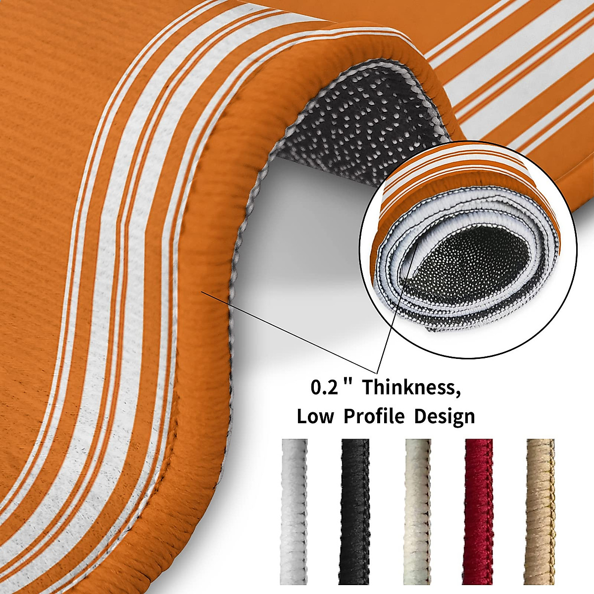 Orange Stripe Kitchen Rugs Set of 2,Country Garmhouse Thanksgiving Fall Holiday Water-Absorbing Runner Carpet Area Mat for Bedroom Bathroom Indoor Use Rubber Backing Accent Throw Washable Extra Large