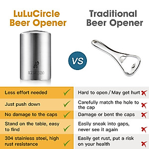 Beer Bottle Opener, Automatic Magnetic Bottle Openers, Funny Gifts, Soda Cap Opener, Stainless Steel Push Down Opener, My Beer Buddy, 2 Openers, 20 Stickers