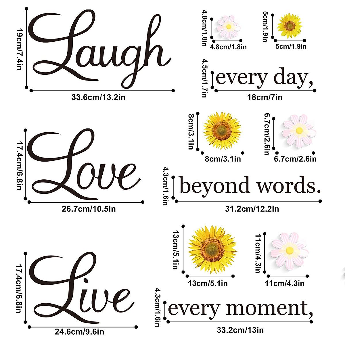 nspirational Quotes Wall Stickers Vinyl Sunflower Daisy Wall Decals Removable Motivational Lettering Positive Sayings Stickers Live Laugh Love Wall Decor Phases for Kitchen Bedroom Living Room Home…