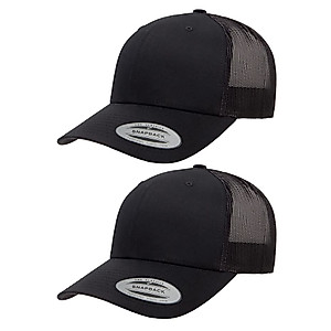 Yupoong Mens Yp Classics Retro Trucker Cap Hat, Black, One Size, 2 Pack