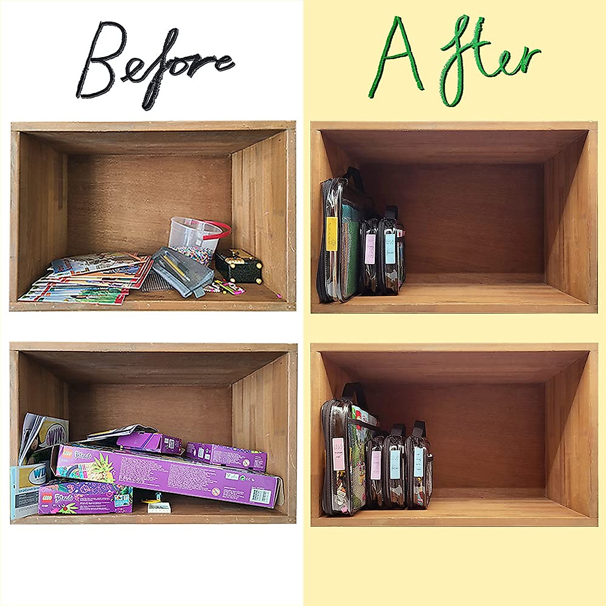 Holay 4 Packs PVC Zippered Blocks Set, Toy, Clay Storage Organizer Case (Name Tag, Manual Pocket) (4 Large)