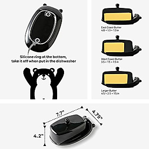 Toptier Butter Dish with Lid, Cute Bear Butter Dish, Porcelain Butter Keeper, Butter Holder with Handle Cover, Butter Container Perfect for East & West Coast Butter, Black