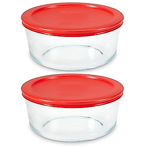 Utensilux Bundle of Pyrex Glass Storage Containers with Lids, Pyrex 7 Cup With Blue lids Pack of 2 With Chalkboard Labels and Chalk Pen