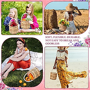 Set of 2 Wicker Wedding Flower Girl Baskets Pearl Wicker Rattan Flower Basket Handwoven Easter Basket Wicker Basket with Handle Straw Beach Bags Purse Wicker Tote for Candy Garden Home, 5.9 x 5.5 Inch