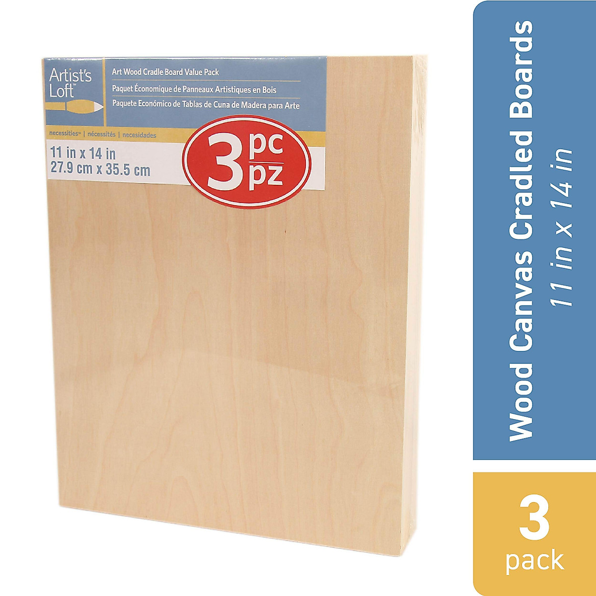 3 Pack 11" x 14" Wood Canvas Cradled Panel Boards by Artist's Loft