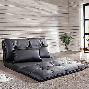 Mdhitsox Floor Sofa Bed with 2 Pillows, Adjustable Lazy Sofa, Folding Futon Couch, Video Gaming Sofa for Bedroom/Living Room/Balcony, Lounge Couch Bed, 5 Reclining Position (Black)