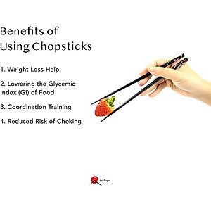 JapanBargain 3672, Bamboo Chopsticks Reusable Japanese Chinese Korean Wood Chop Sticks Hair Sticks 5 Pair Gift Set Dishwasher Safe, 9 inch, Black