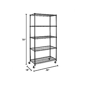 Seville Classics UltraDurable Heavy Duty NSF Solid Steel Wire Rack Storage Unit, Organizer for Garage, Warehouse, Office, Restaurant, Classroom, Kitchen, Black, 5-Tier Shelving, 36" W x 18" D