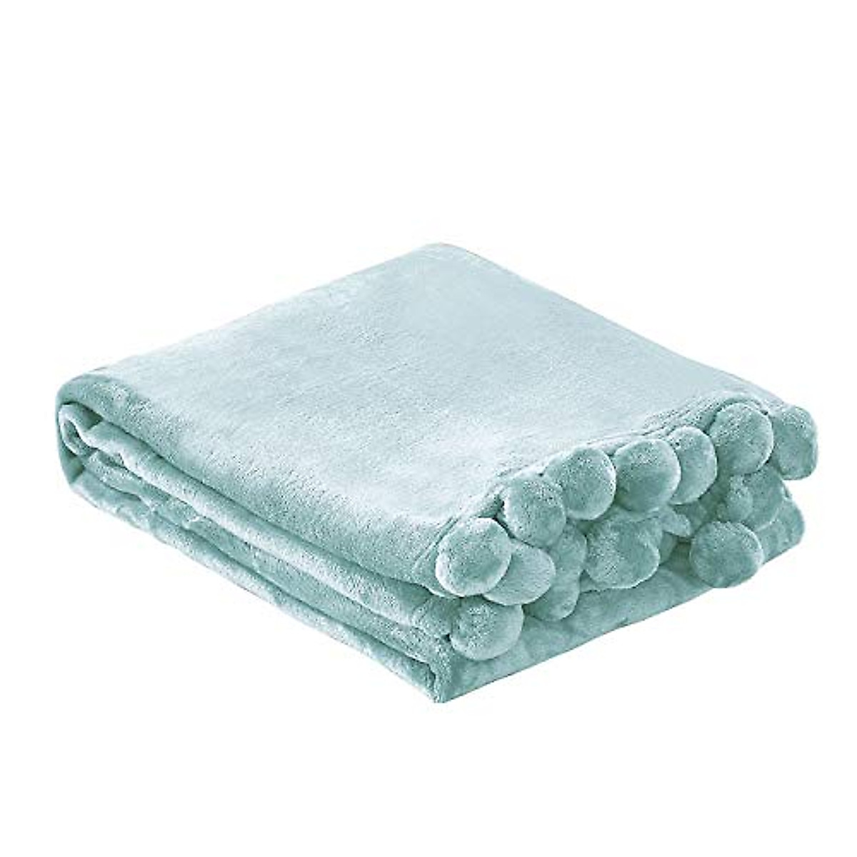 Home Soft Things Pompom Bed Couch Throw Blanket, 50'' x 60'', Harbor Blue, Fuzzy Soft Comfy Warm Decorative Throw Blanket for Living Room Bedroom Suitable for All Seasons