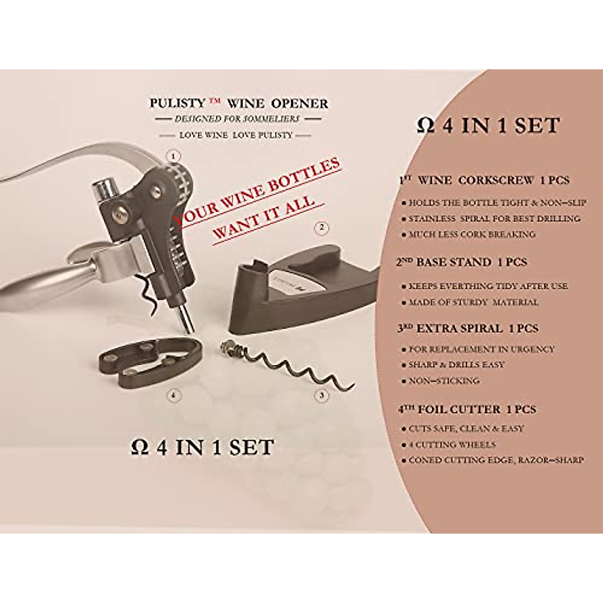 Pulisty Bunny Wine Bottle Opener Set With Stand (Silver or Gold),3 options+Bundles, Screwpull Wine Opener Set, Corkscrews for Wine Bottles, Wine Corkscrew Wine Opener, Easy Wine Opener Manual