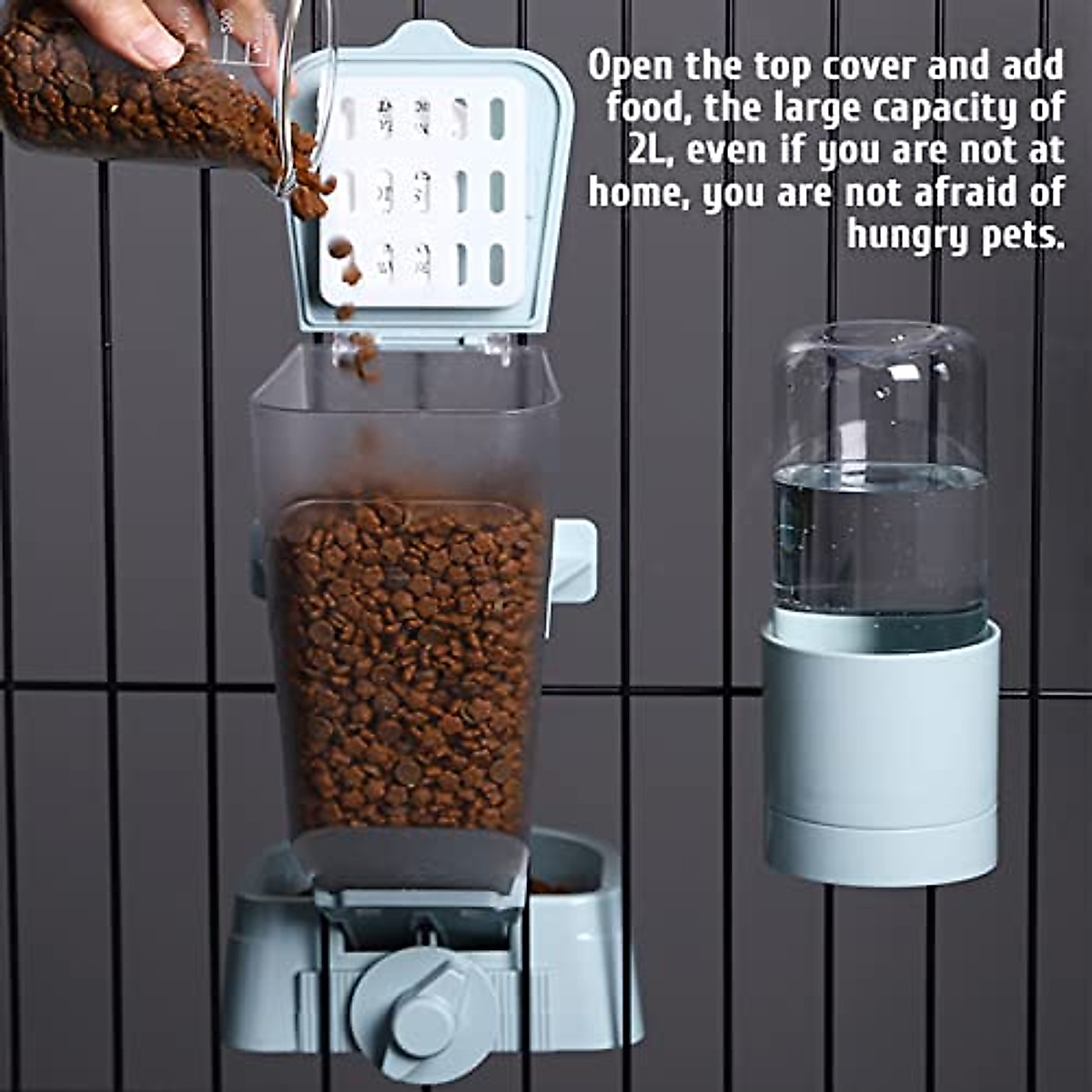 kathson Rabbit Food Water Dispenser Pet Cage Automatic Feeder 2L Food Dispenser 17oz Waterer Small Animal Hanging Bottle Bowl Set for Rabbit Cat Small Dog Ferret Puppy