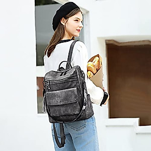 Shrrie Backpack Purse for Women Fashion Bookbag Purse Satchel Travel Leather Backpack Shoulder Bag with Wristlet