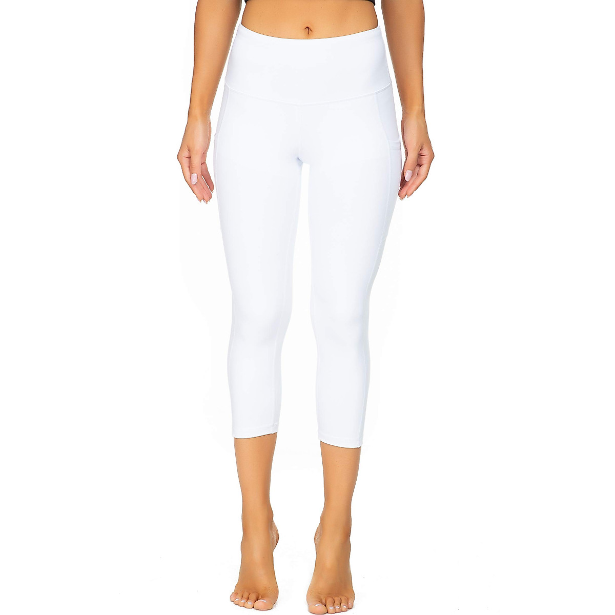 Kcutteyg Yoga Pants for Women with Pockets High Waisted Leggings Workout Sports Running Athletic Pants (Capri White, Large)