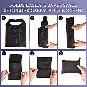 BEEFLYING 3pcs Foldable Eco-Friendly Nylon Grocery Bags Reusable Waterproof Shopping Tote Bags Black with Pouch and Bag Handle (52.5x60x0.15cm)