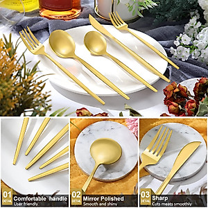 60 Pieces Stainless Steel Tableware Set Silverware Set Flatware Cutlery Set Utensils Set Spoon Fork Knives Set Service for 12 for Home Restaurant Apartment and Kitchens (Gold)