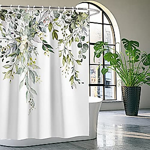 Onlalasyc Plant Shower Curtain, Watercolor Leaves on The Top Shower Curtain Sets for Bathroom Home Hotel, Waterproof and Machine Washable with 12 Hooks, 72×72 inch