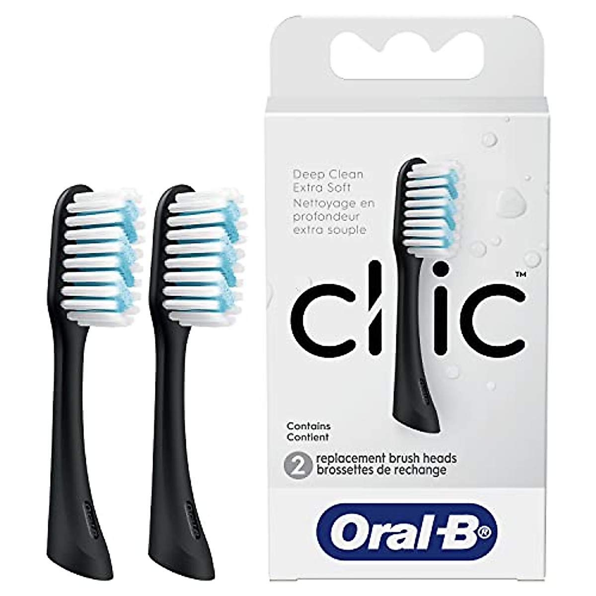 Oral-B Clic Toothbrush Replacement Brush Heads, Deep Clean Extra Soft, Black, 2 Count(Packaging may vary)