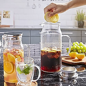 2 Liter 68 oz Glass Pitcher with Lid and Spout, Bivvclaz Glass Water Pitcher for Fridge, Glass Carafe for Hot/Cold Water, Iced Tea Pitcher, Large Pitcher for Coffee, Juice and Homemade Beverage