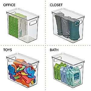 mDesign Slim Plastic Stackable Bathroom Cabinet Storage Bin Box with Handles/Lid, Drawer Stacking Organizer for Soap, Lotion, Towels, and Accessories, Ligne Collection, 8 Pack, Clear