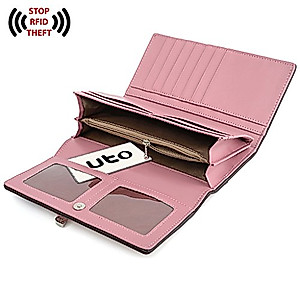 UTO-Wallet-for-Women Large Capacity PU Leather Pink Card Holder Phone Case Zipper Pocket Purse Clutch 204 (Pink)
