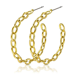 Benevolence LA Chain Hoop Earrings for Women, 14 Karat Gold Hoop Earrings for Women, 14k Real Gold Hoops Earrings, Chunky Gold Hoop Earrings, Large Gold Hoop Earrings, Women's Hoop Earrings 30mm