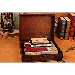 Cabilock Small Box with Lid Wooden Desktop Storage Boxes Wood Treasure Box for Books Jewelry Document Box without Lock (Coins Pattern) Keepsake Boxes with Lids