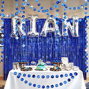 Decor365 Blue Fringe Curtains Blue Party Decorations Blue Circle Garlands Streamers Banner Backdrp for Wedding Graduation Bridal Shower Bachelorette Ramadan Birthday Party Supplies