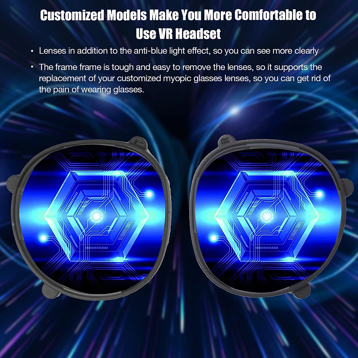 OOAVR Anti-Blue Light Glasses for Oculus Quest 2 Come with a Magnetic Alloy Frame and Anti-Blue Light Lens Accessories That Supports Changing Lenses to Accommodate Your Nearsightedness (Black)