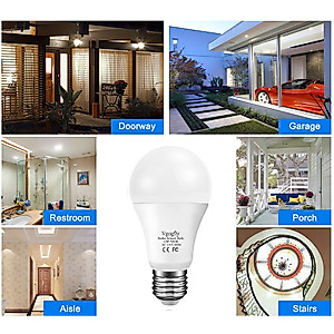 Vgogfly Radar Motion Sensor Light Bulbs A19 100W Equivalent 120V 13W Motion Detector Auto Activated Dusk to Dawn Security Outdoor Porch Lights LED Bulb Daylight 5000K E26 (2 Pack)