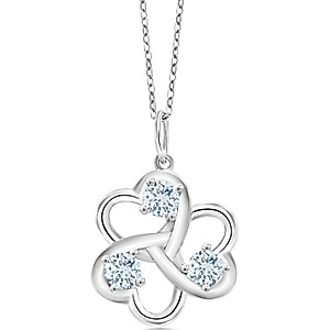 Gem Stone King 925 Sterling Silver 4MM Round Gemstone Birthstone 3 Hearts Interlock Pendant Necklace For Women with 18 Inch Silver Chain