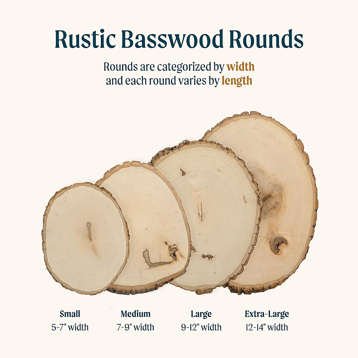 Walnut Hollow Medium Basswood Rustic Round Wood Slices with Live Edge Bark, Bulk Value Pack, 12-Pack