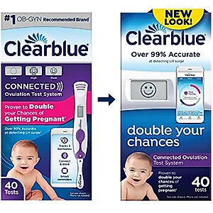 Clearblue Connected Ovulation Test System featuring Bluetooth connectivity and Advanced Ovulation Tests with digital results, 40 ovulation tests