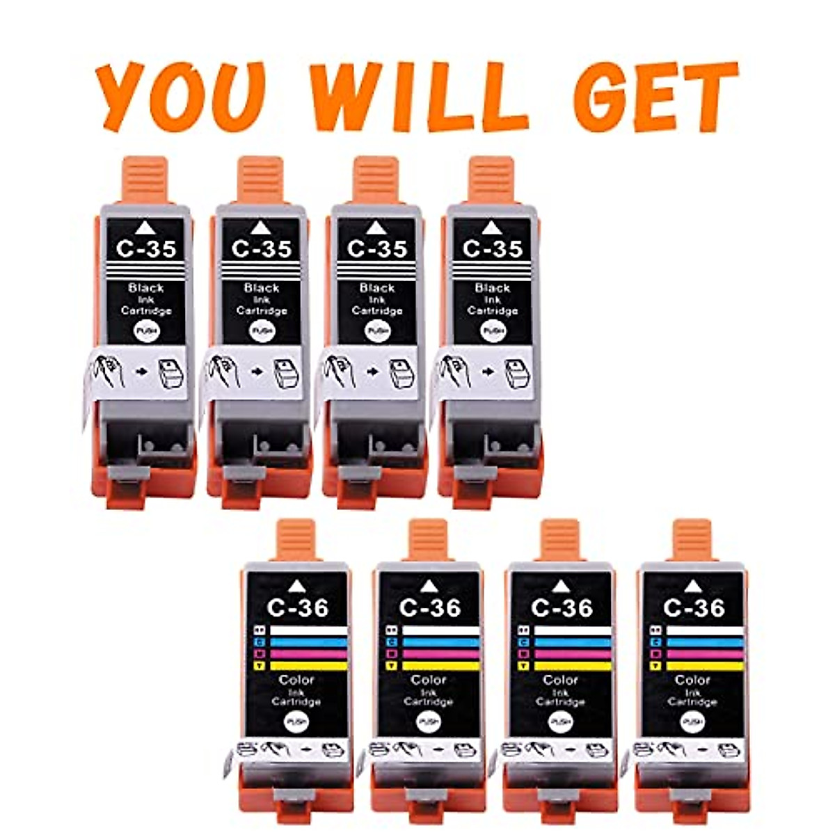 EASYPRINT (4 x Black with 4 x Tri Color) Compatible Ink Cartridges Replacement for Canon PGI-35 CLI-36 PGI35 CLI36 Used for PIXMA IP100B IP100 IP110 TR150 Series Printer, (8-Pack)
