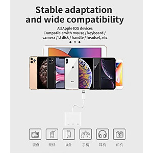 Compatible for iPhone Headphone Adapter 3.5mm AUX Audio Jack and Charger Dongle Earphone Headset Compatible with Lightning Male to USB Female OTG Camera Memory Card Reader Hub,MIDI for Apple for ipad