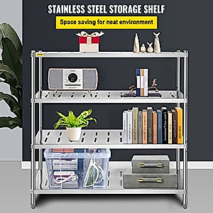 VEVOR Storage Shelf, 4-Tier Storage Shelving Unit, Stainless Steel Garage Shelf, 59.1 x 17.7 x 61 inch Heavy Duty Storage Shelving, 529 Lbs Total Capacity with Adjustable Height and Vent Holes