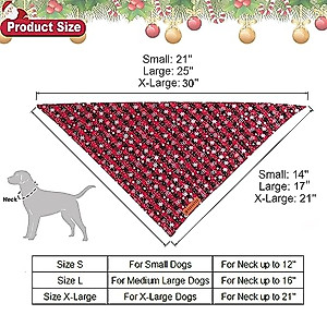 ADOGGYGO 2 Pack Dog Bandanas Christmas, Classic Plaid Snowflake Pet Scarf, Premium Durable Fabric, Multiple Sizes Offered, Christmas Bandanas for Medium Large Dogs Pets (Large, Red&Green)