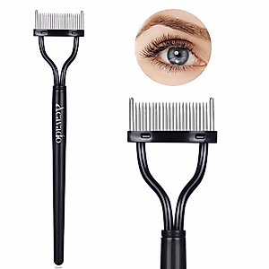Acavado Eyelash Comb, Arc Designed Eyelash Separator Mascara Applicator Eyebrow Brush Metal Teeth Eye Lash Tool with Comb Cover,Baby Pink