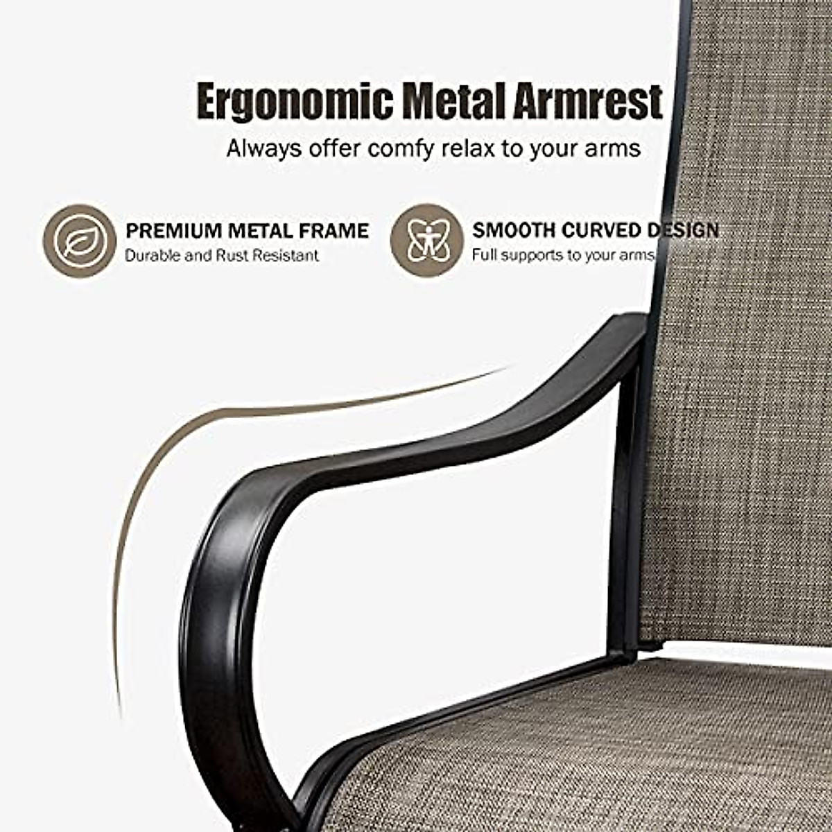 MEOOEM Outdoor Swivel Chairs Set of 2 Patio Dining Chairs High Back Rock Armchairs for Garden Bistro Backyard, Black Frame & Gray Fabric