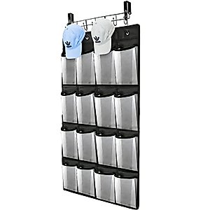 meluke Over The Door Hooks Organizer with 16 Large Pockets and 7 Coat Hooks, Over The Door Hook Door Hanger
