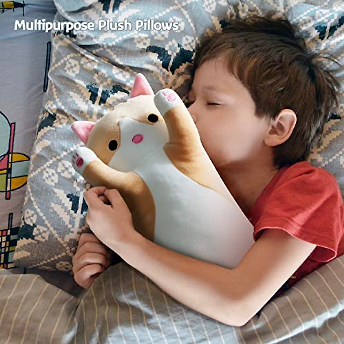 Colixpet Cat Plush Soft Long Body Pillow, Cute Cat Stuffed Animals Cuddly Plushies Kitten Plush Throw Pillow Doll Toy Gift for Christmas Birthday Girls Boys Brown 50cm/19.68Inch