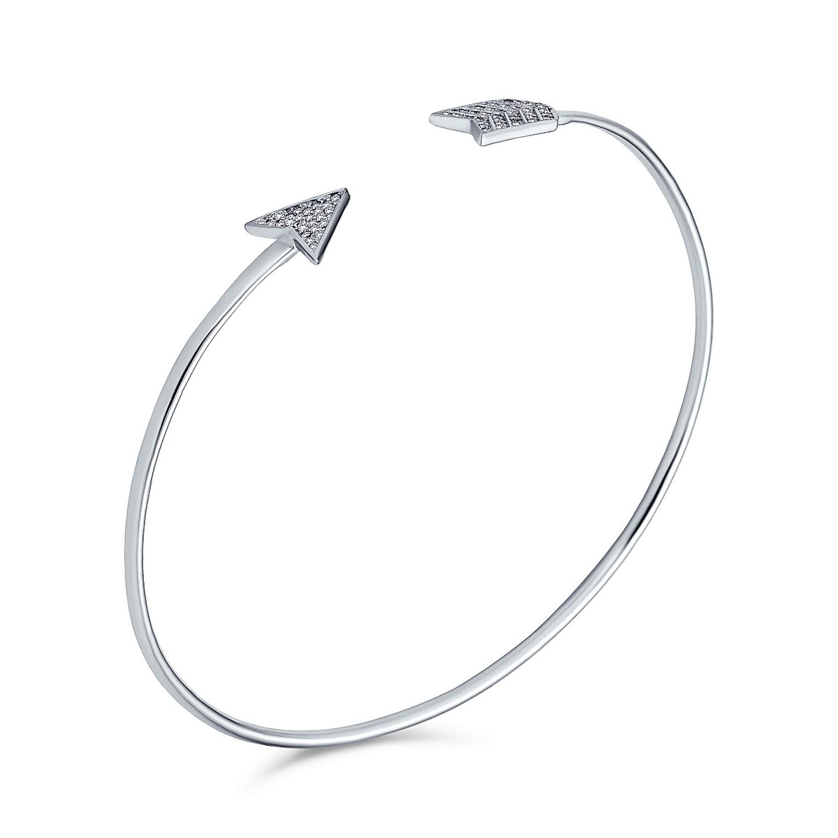 Bling Jewelry Minimalist Thin Pave CZ Love Arrow Tips Bangle Cuff Bracelet For Girlfriend For Women For Teen 925 Sterling Silver