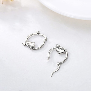 Dolphin Earrings for Women 925 Sterling Silver Dolphin Hoop Earrings Sea Animal Huggie Hoop Earring for Sensitive Ears Dolphin Ocean Jewelry Gifts for Daughter
