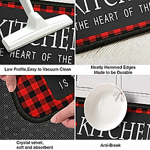 Ghroiep Red and Black Buffalo Plaid Kitchen Decor Rugs Set 2 Piece, Farmhouse Style Home Indoor Kitchen Rugs and Mats Non Skid Washable 17x47+17x30 Inches