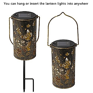 Taomika 2 Pack Solar Lanterns Garden Hanging Solar Lantern Outdoor Waterproof, Solar Lantern Light Butterfly Solar Lights for Patio Yard, Pathway, Fence, Walkway, Decorative Lamp