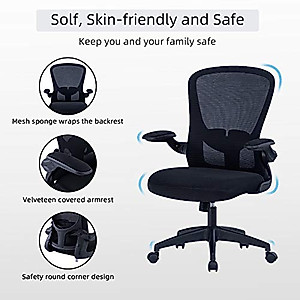 Sytas Office Chair Ergonomic Desk Chair Computer Task Mesh Chair with Flip-up Arms Lumbar Support and Adjustable Height, Black