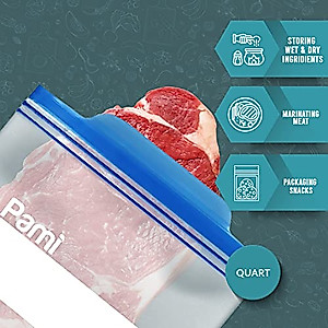 PAMI Double Zip Freezer Quart Bags [75 Pieces] - Leakproof Food Storage Ziplock Bags With Expandable Bottom- Food-Safe Zipper Bags With Freezer Shield Technology- Thick & Reusable Sandwich Bags