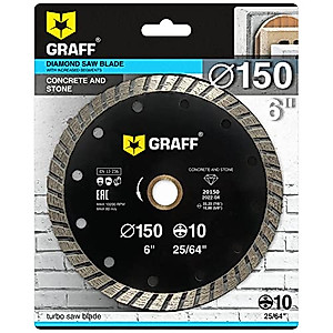 GRAFF 6 Inch Diamond Blade for Angle Grinder - Diamond Cutting Wheel for Cutting Stone, Marble, Granite, Brick, Masonry, Paving Flag, Concrete - Turbo Diamond Saw Blades - 150 mm