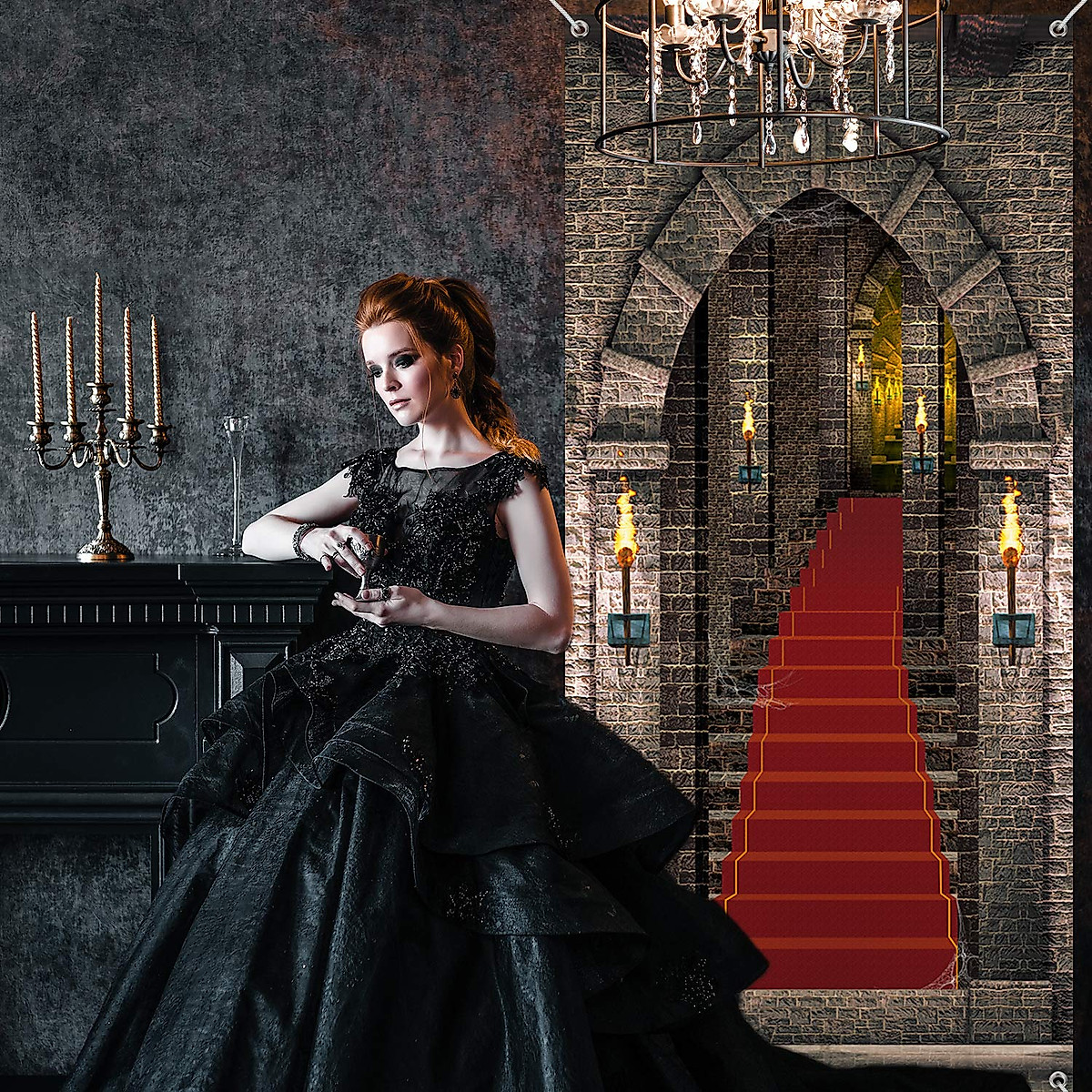 Blulu 3D Castle Entrance Door Banner Castle Entrance Door Cover Large Fabric Medieval Themed Stone Backdrop Gothic Birthday Photo Background for Potter Themed Vampire Halloween Party Decor 6.5 x 3 Ft